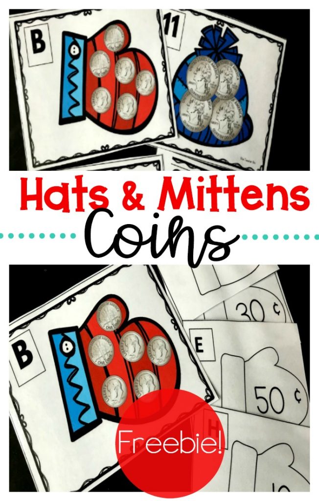 Kindergarten Hats and Mittens Coins- Nickels, Dimes & Quarters- Freebie